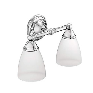 Moen YB2262CH Brantford 2-Light Dual-Mount Bath Bathroom Vanity Fixture with Frosted Glass, Chrome