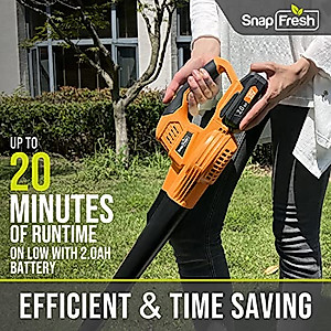 SnapFresh Leaf Blower - 20V Cordless Leaf Blower with 2.0Ah Battery & Charger, 130 MPH 140CFM Electric Leaf Blower for Lawn Care, Battery Powered Lightweight Leaf Blower for Yard Patio (Orange)