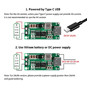 AITIAO 2PCS Type C BMS 2S 3S 4S 1A 2A 4A 18650 3.7V Lithium Battery Charge Board Step-Up Boost Li-Po Polymer USB C to 8.4V 12.6V 16.8V(3S 2A)