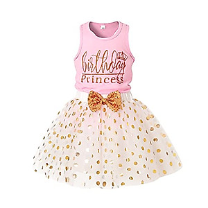 HAPPYMA Toddler Kids Baby Girls Birthday Outfits Princess Vest Sleeveless Tank Top + Dot Bubble Mesh Skirt 2Pcs Summer Set (Pink, 3-4 Years)