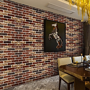 10-Pack 52 Sq.Ft 3D Wall Panels Peel and Stick 3D Faux Brick Wallpaper Peel and Stick Red Brown Faux Stone Wall Panel Foam Brick Self-Adhesive 3D Wallpaper