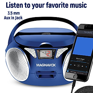 Magnavox MD6924 Portable Top Loading CD Boombox with AM/FM Stereo Radio in Black | CD-R/CD-RW Compatible | LED Display | AUX Port Supported | Programmable CD Player | (Blue)