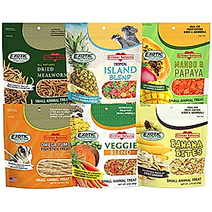 Treat Assortment 6 Pack - Pet Treat with Mix of Dried Fruits, Dried Insects, & Other Crunchies - For Sugar Gliders, Hedgehogs, Squirrels, Rabbits, Marmosets, Rats, Hamsters - Sample Variety