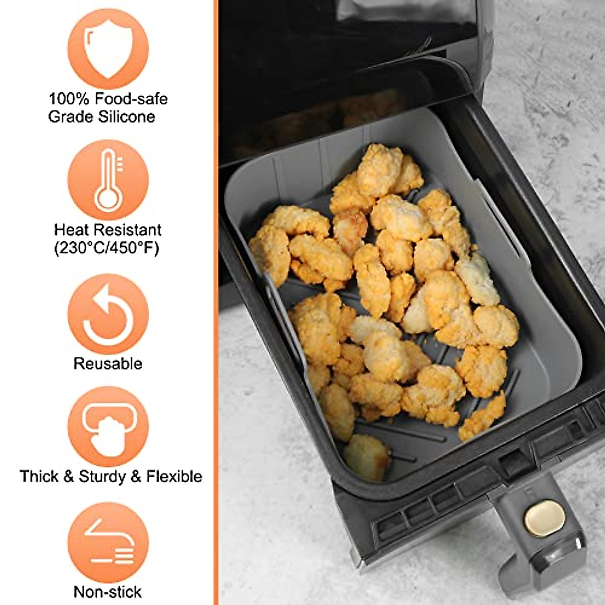 BYKITCHEN Air Fryer Silicone Liners for Ninja Dual Air Fryer 10 QT, Set of 2, Rectangular Silicone Air Fryer Liners Compatible with Ninja DZ401/DZ550, Double Air Fryer Accessories