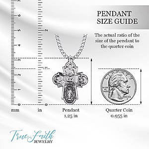 TrueFaithJewelry Sterling Silver 5 Way Medal Cross Medal Pendant Necklace Religious Jewelry, Antique Finish 1 1/4 Inch