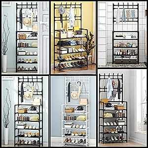 YAN WU YING ® Large 5-Tier Hall Tree with Console Table Entryway Coat Rack Freestanding Shoes Rack Storage Shelf Organizer for Home Office Bedroom