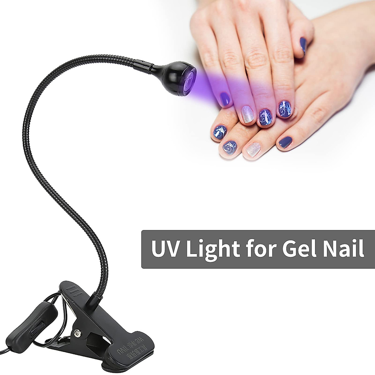 GOWENIC LED UV Lamp, USB Portable UV Glue Curing Lamp Gooseneck Ultraviolet Light with Clip for Gel Nail, Repairing Phones,Fluorescent Agent Detection,Fluorescent Banknote,Blacklight Party