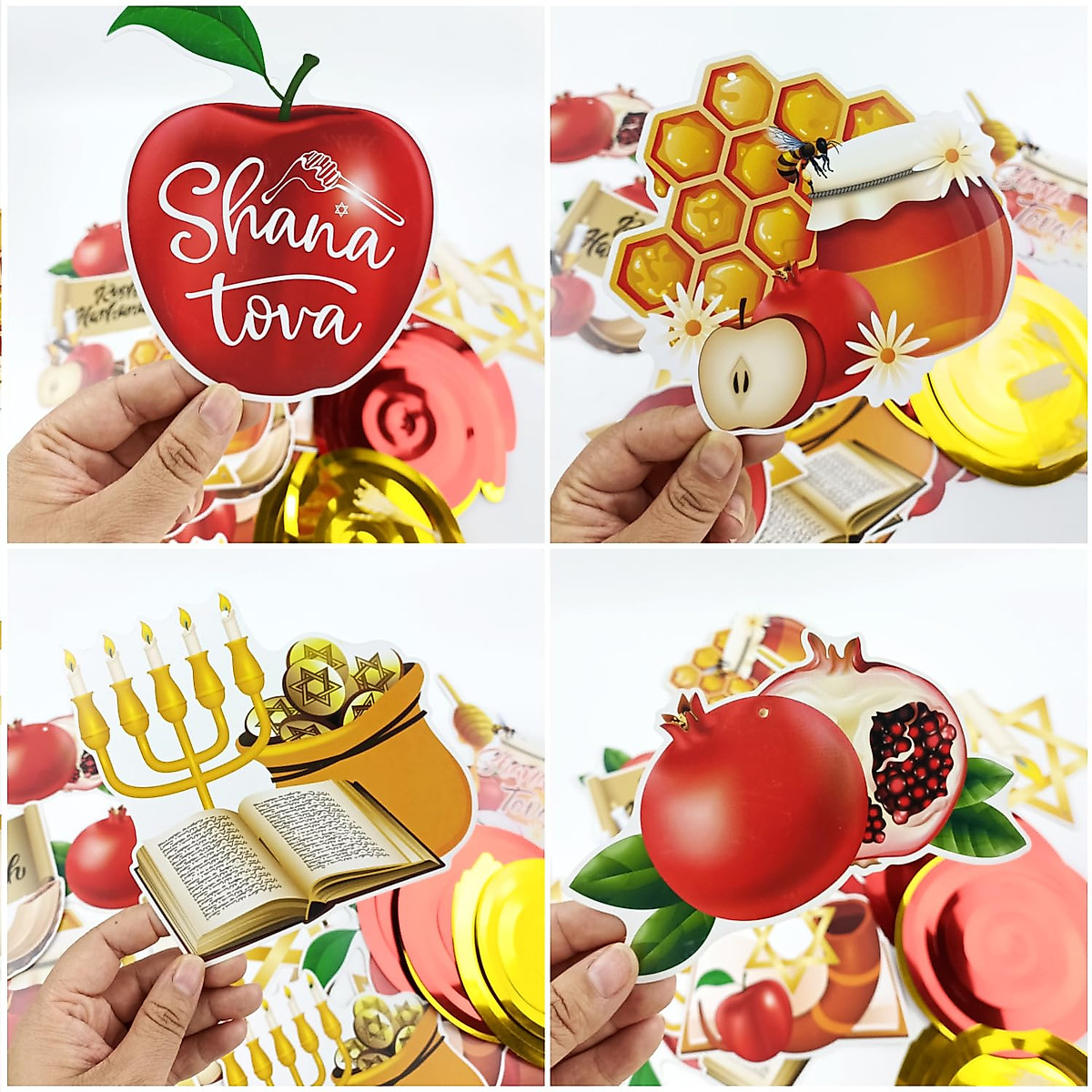 LOONELO 38pcs Happy Sukkot Hanging Swirls, Chag Sameach Party Foil Ceiling Swirls Streams, Happy Sukkah Sukkot Decorations for Jewish Holiday Celebration Festival Decoration and Party