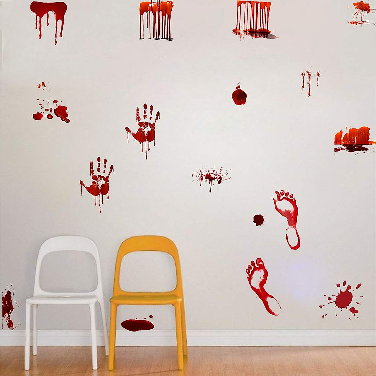 IARTTOP Halloween Bloody Handprint Footprint Decal Zombie Vampire Bloodstains Sticker, Screaming Bloody Decal for Bathroom Mirror Halloween Home Wall Art