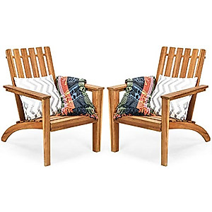 HAPPYGRILL 2PCS Adirondack Chair Outdoor Acacia Wood Classic Adirondack Armchair Ergonomic Lounge Chair for Poolside Balcony Yard Patio Garden