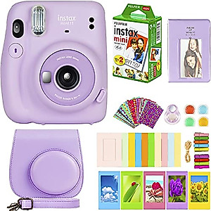 Fujifilm Instax Mini 11 Camera with Fujifilm Instant Mini Film (20 Sheets) Bundle with Deals Number One Accessories Including Carrying Case, Color Filters, Photo Album, Stickers + More (Lilac Purple)