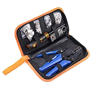 Swpeet 14Pcs Professional Coaxial Cable Tool Kit, Ratcheting Wire Terminal Coaxial Cable Tool Kit with 1Pcs Cable Stripper and 10pcs 50 Ohm BNC Crimp Male/Straight Connectors for Coax Connectors