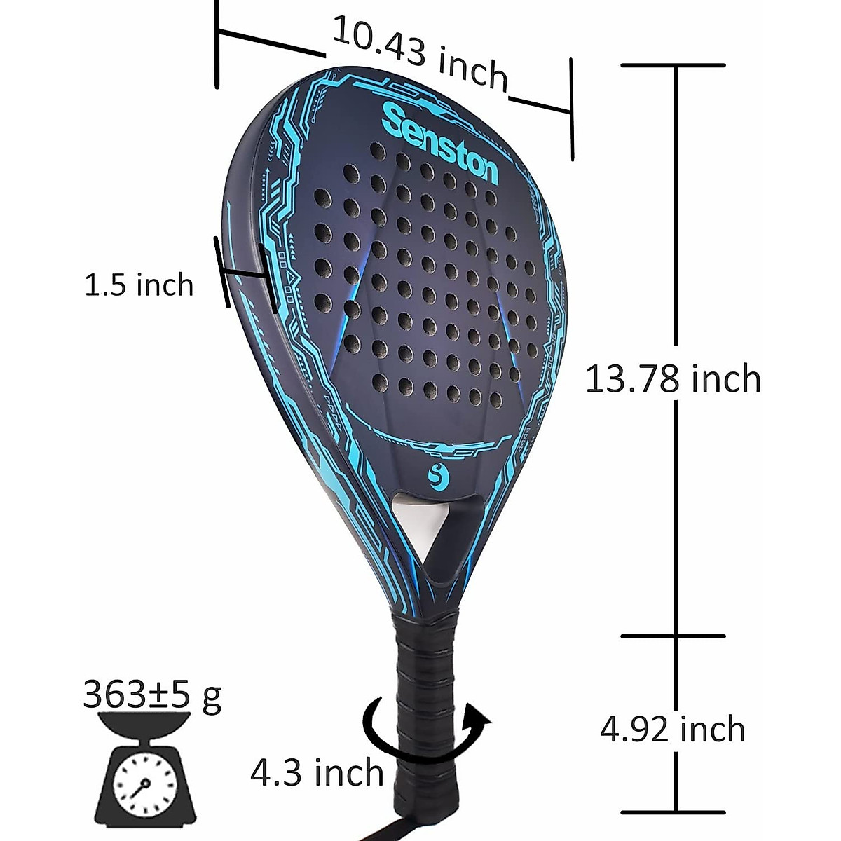Senston Paddle Tennis Racket Carbon-Fiber Surface with EVA Memory Flex-Foam Core - Padel Racket with Carry Bag and Balls for Pop Tennis Beach Tennis.