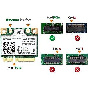 7260HMW WiFi Card, Dual Band Wireless-AC 7260 Mini PCIe Network Adapter with Bluetooth 4.0 Support Windows 10, Windows 8, Windows 7, WiFi Module Work with Laptop/Notebook