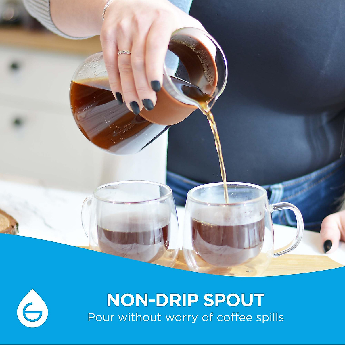 GROSCHE Amsterdam Glass Pour Over Coffee Maker - Single Cup Manual Dripper Brewer w/Removable Glass Top & Permanent Stainless Steel Filter - 27.6 fl oz - Ideal for Home, Camping, & On-the-Go Brewing