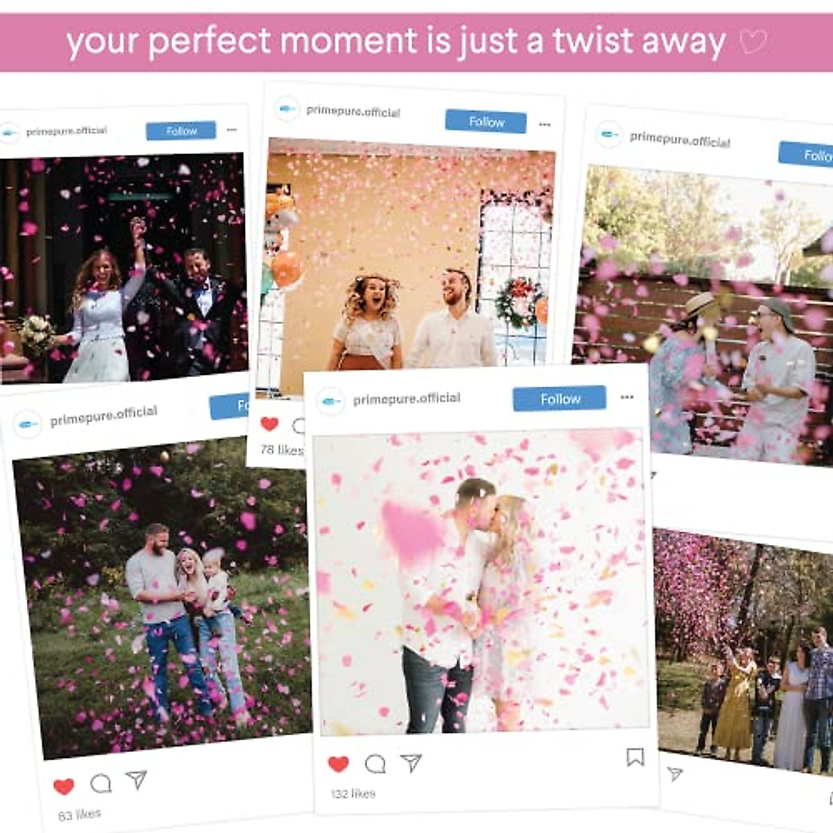 Gender Reveal Confetti Cannon Bulk - Set of 2 - Heart Shaped Blue Confetti Cannon | Gender Reveal Ideas, Boy Gender Reveal Poppers | Gender Reveal Cannon | Baby Gender Reveal Confetti Popper Pink for Girl Gender Reveal