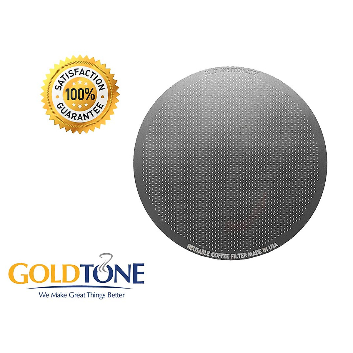GOLDTONE Stainless Steel Reusable Disk Coffee Filter for Aero Press Coffee and Espresso Makers includes 1oz Scoop and Brush