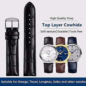 HEYOZURY Watch Bands Genuine Leather Embossed Alligator Grain Calfskin Replacement Strap for Women Men Bracelet Choose Color Width 16mm 17mm 18mm 19mm 20mm 21mm 22mm 22mm 24mm