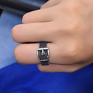 HUJUON 10-17Pcs Gothic Punk Rings Set,Vintage Chain Finger Rings Adjustable Alloy Biker Obsidian Chain Open Rings Knuckle Stackable Midi Ring Joint for Women (10pcs)