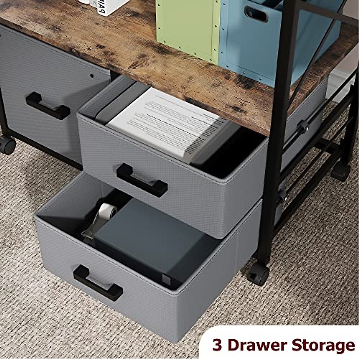 Alkmaar Lateral Rolling Filing Cabinet with 3 Drawer, Rustic Grey
