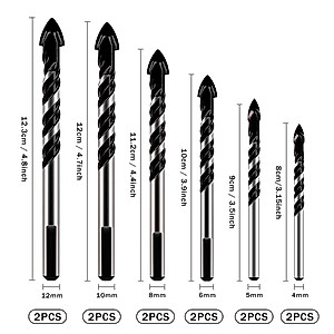 JOHOUSE 12PCS Masonry Drill Bits Set & Concrete Drill Bit, Professional Masonry Bit Tile Drill Bits Set Cement Drill Bit, 4mm to 12mm