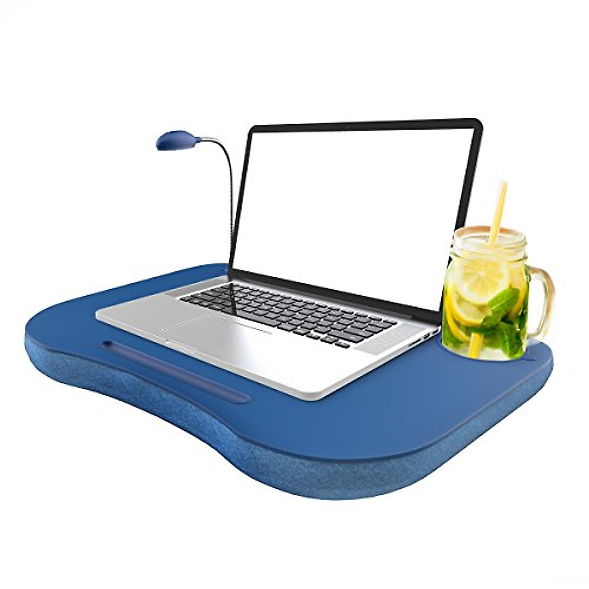 Laptop Lap Desk, Portable with Foam Filled Fleece Cushion, LED Desk Light, Cup Holder-for Homework, Drawing, Reading and More by Lavish Home (Blue)