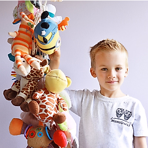 MiniOwls Multipurpose Storage Teddy 8 ft Chain -White Toy Organizer + 20 Clips for Plush Toys Art & Accessories Like Caps Hats Bags (White, Large)