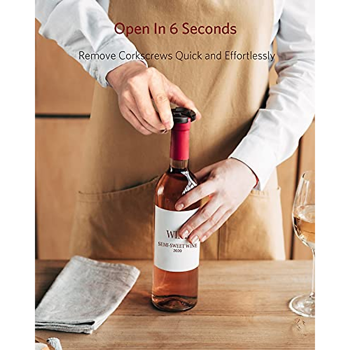 ISELECTOR 6-in-1 Cordless Electric Wine Opener Set Rechargeable Wine Bottle Corkscrew Opener with Wine Pourer, Vacuum Wine Stoppers, Foil Cutter and Wine Temperature Sensor