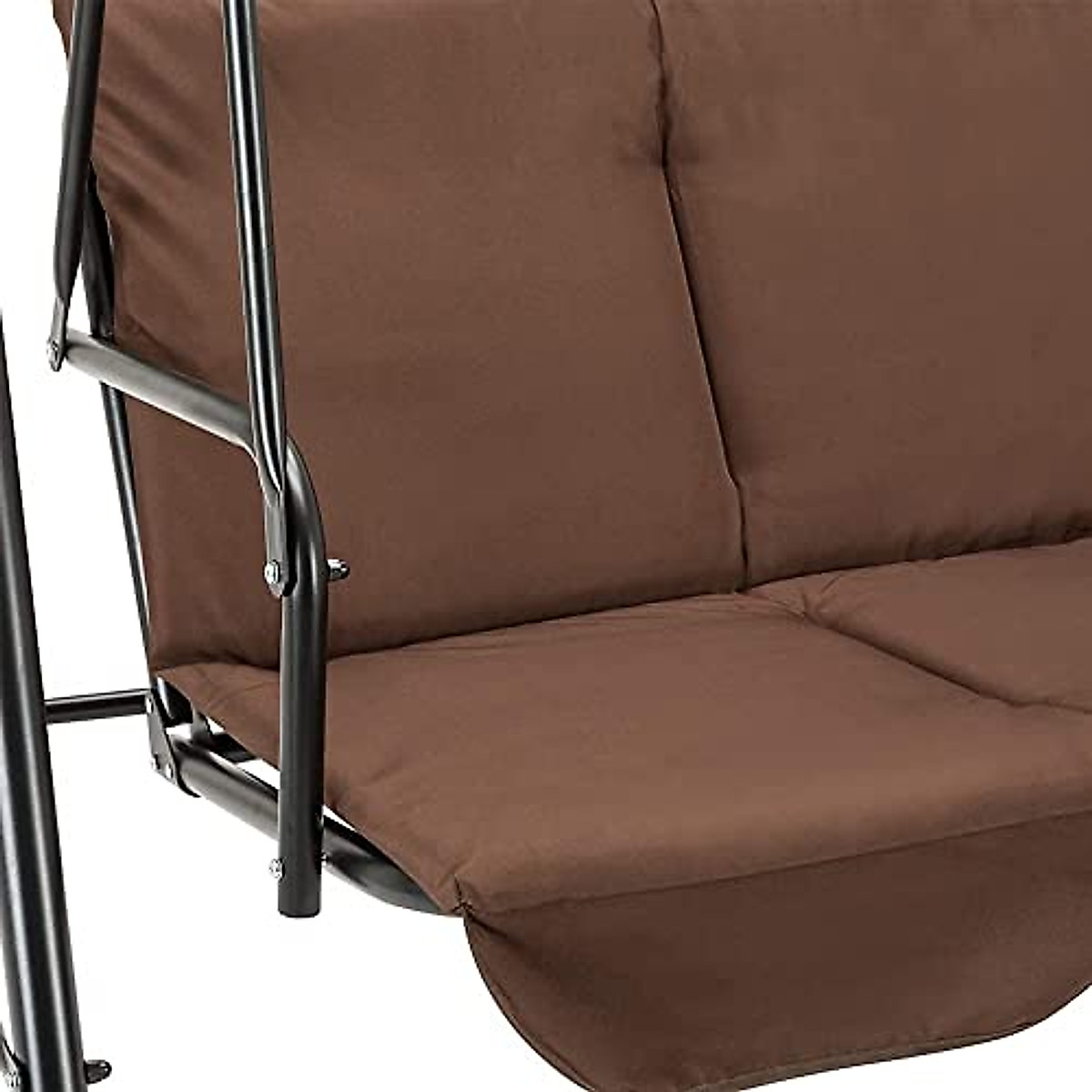 Patio Swing Chair, Outdoor Swing Pools Patio Swings with Canopy Hammock Bench Steel 3-Person Seat with Canopy Leisure Swing Chairs Suitable for Picnic Camping Garden Party Use（Coffee）