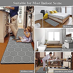 Gray Kitchen Mats for Floor,PVC Cushioned Anti-Fatigue Comfort Mat,2 Piece 0.47in Super Thick Kitchen Rugs【59In】 for Kitchen Sink Office Laundry Room