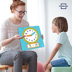 Scribbledo Writable Dry Erase Learning Clock for Kids Write & Wipe Demonstration Clock for Kids Learning to Tell Time Classrooms and Homeschool Supplies