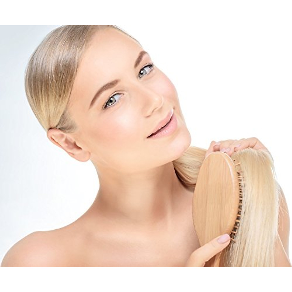 SHARCA Premium Wooden Bamboo Hair Brush with Ball Tipped Bristles from Natural Wood. Organic, Biodegradable, No plastic