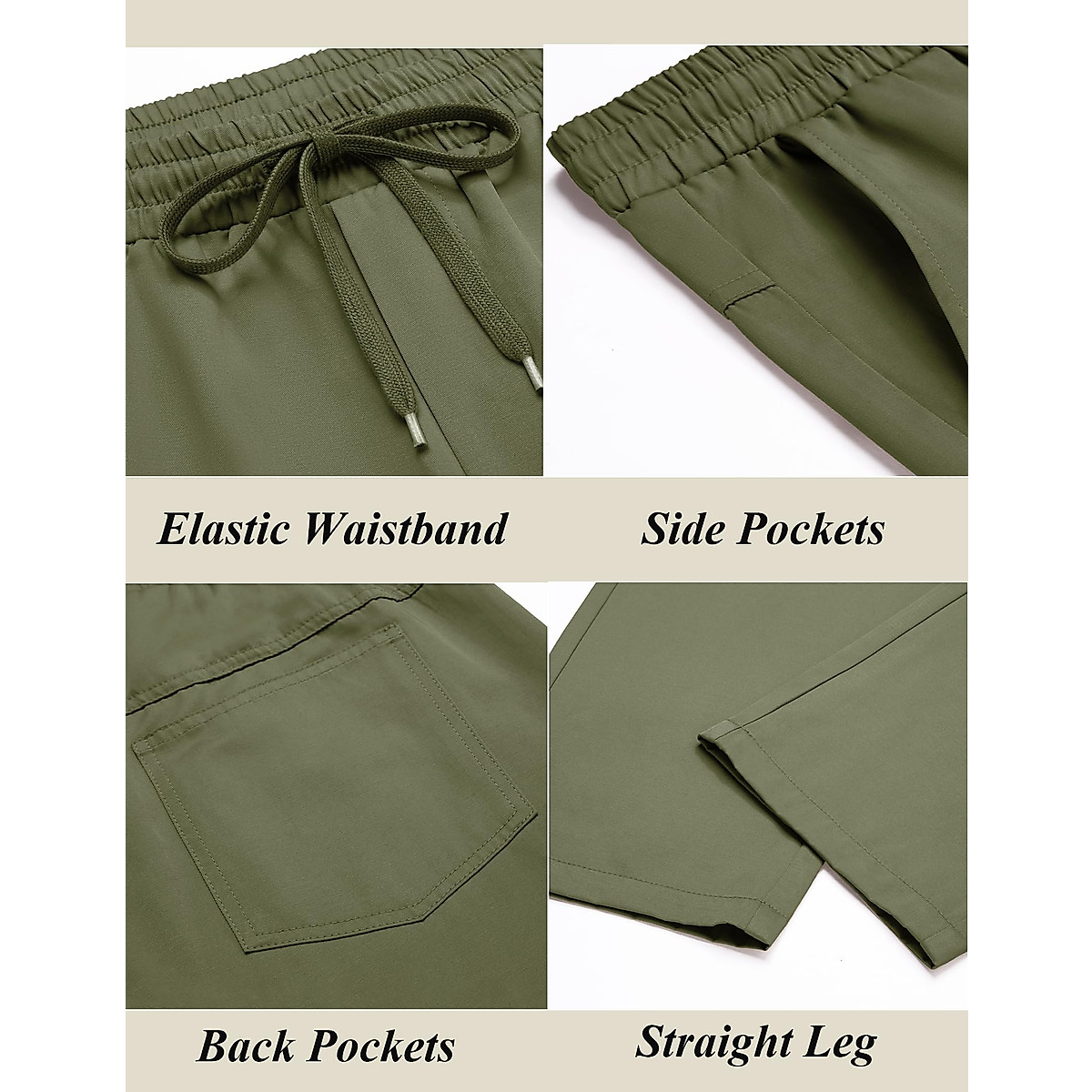 COOFANDY Men's Cargo Pants Regular Fit Elastic Waist Cotton Trousers Basic Drawstring Casual Pants Dark Green