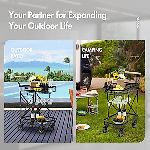 Gurblofy Bar Cart, Foldable Serving Cart for Home, Bar Cart with Wheels, Black Bar Cart with Glass Holder and Wine Rack, Indoor & Outdoor Kitchen, Dining Room, Patio, Party Cart, GBBC-B