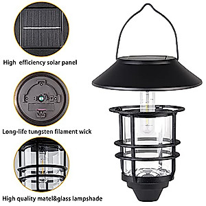 Solar Lantern Outdoor Lights, Hanging Wireless Waterproof Lantern Lights with Wall Mount Kit for Garden Porch Fence 2 Pack