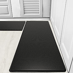 Kitsure Kitchen Mats 2 PCS, Waterproof & Non-Slip Kitchen Rugs, Anti-Fatigue Mats for Kitchen Floors, Offices & Laundries, Durable Resilient Kitchen Rug Set, 17.3"×30"+17.3"×47",Black