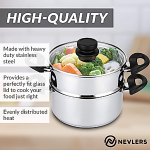 Nevlers Stainless Steel 3 Quart Steamer Pot with 2 Quart Steamer Insert plus Vented Lid - 3 Piece Set - Safe and Durable - Great Addition to Every Kitchen