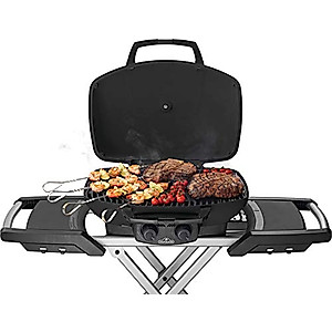 Napoleon TravelQ 285 Portable Gas BBQ Grill, Propane, Red Lid - TQ285X-RD-1-A Includes Folding Cart, Two Burners, Cast Iron Cooking Grids, Comes With Drop-in Griddle, Ideal for Camping & Tailgating
