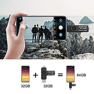 BorlterClamp 32GB USB 3.0 Flash Drive Dual Port Memory Stick, OTG Thumb Drive with Micro USB Drive Port for Android Smartphone Tablet & Computer (Black)