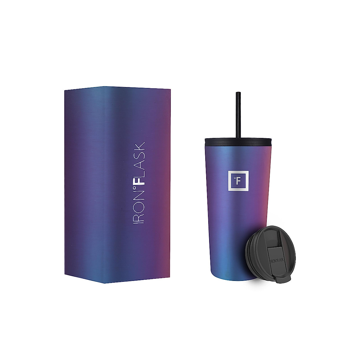 IRON °FLASK Classic Tumbler 2.0-2 Lids (Straw Flip), Vacuum Insulated Stainless Steel Water Bottle, Double Walled, Thermos Travel Mug - Aura, 20 Oz