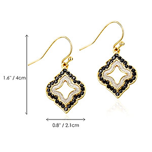 Gold Dangle Earrings: Black Diamond Drop Dainty Rhombus Bohemian Fashion Jewelry for Women Girls Teen (dark black)