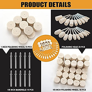 80PCS Polishing Buffing Wheel for Dremel Polishing Kit, Wool Felt Polishing Wheel for Dremel Rotary Tool Accessories, with 1/8" Shank for Jewelry Metal Polishing