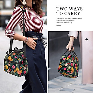 Palm Leaves Hibiscus Flowers Lunch Bag Tropical Pineapples Fruit Reusable Insulated Lunch Tote Bag Lunchbox Container With Adjustable Shoulder Strap For Office Work School Picnic Travel