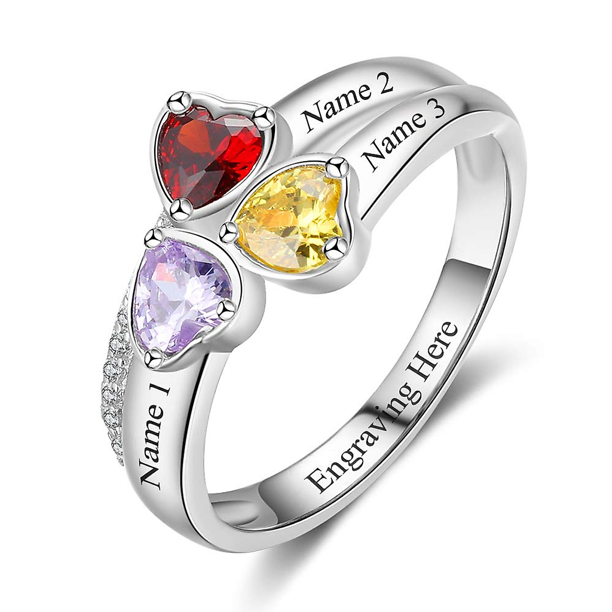 Personalized Mother Rings with 3 Simulated Birthstones Family Anniversary Women Rings Custom Grandmother Daughter Jewelry (8)
