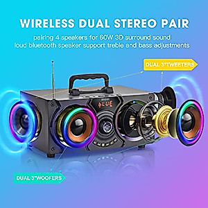 Portable Bluetooth Speaker with Lights,Transparent Wireless Bluetooth Speaker,5.0 Portable Bluetooth Speaker with LED Light, Perfect Mini Speaker for Shower, Room, Bike, Car (Brown)