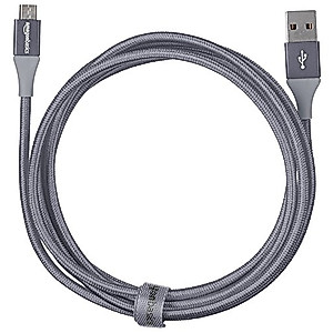 Amazon Basics Micro USB to USB-A 2.0 Fast Charging Cable, Nylon Braided Cord, 480Mbps Transfer Speed, 6 Foot, Dark Gray