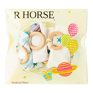 R HORSE 6Pcs Muslin Baby Teething Bibs Bandana Drool Bibs with Teether Toys, Cotton Absorbent Burp Cloths Feeding Bibs with Snaps Blue Cartoon Teething Drooling Bibs for Infants Boys Girls 0-24 Months