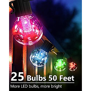 Solar String Lights Outdoor Waterproof RGB, 50Ft App& Remote Control Solar Powered Patio Lights with 25 LED, Dimmable Music Hanging Lights for Balcony Deck Gazebo Pergola Camping Decor