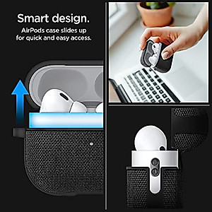 Spigen Urban Fit Designed for AirPods Pro 2nd Generation Case (USB-C/Lightening Cable) Premium Fabric Airpods Pro 2 Case Cover with Keychain - Black