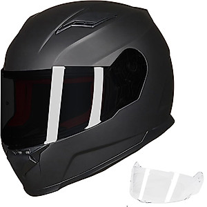 ILM Full Face Snowmobile Motorcycle Helmets for Men Womens Dual Sport Pinlock Anti Fog for Adults DOT Model 817 (Matte Black, L)